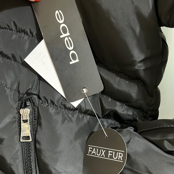 bebe | Jackets & Coats | Nwt Bebe Black Hoodie Puffer Jacket Faux Fur ...